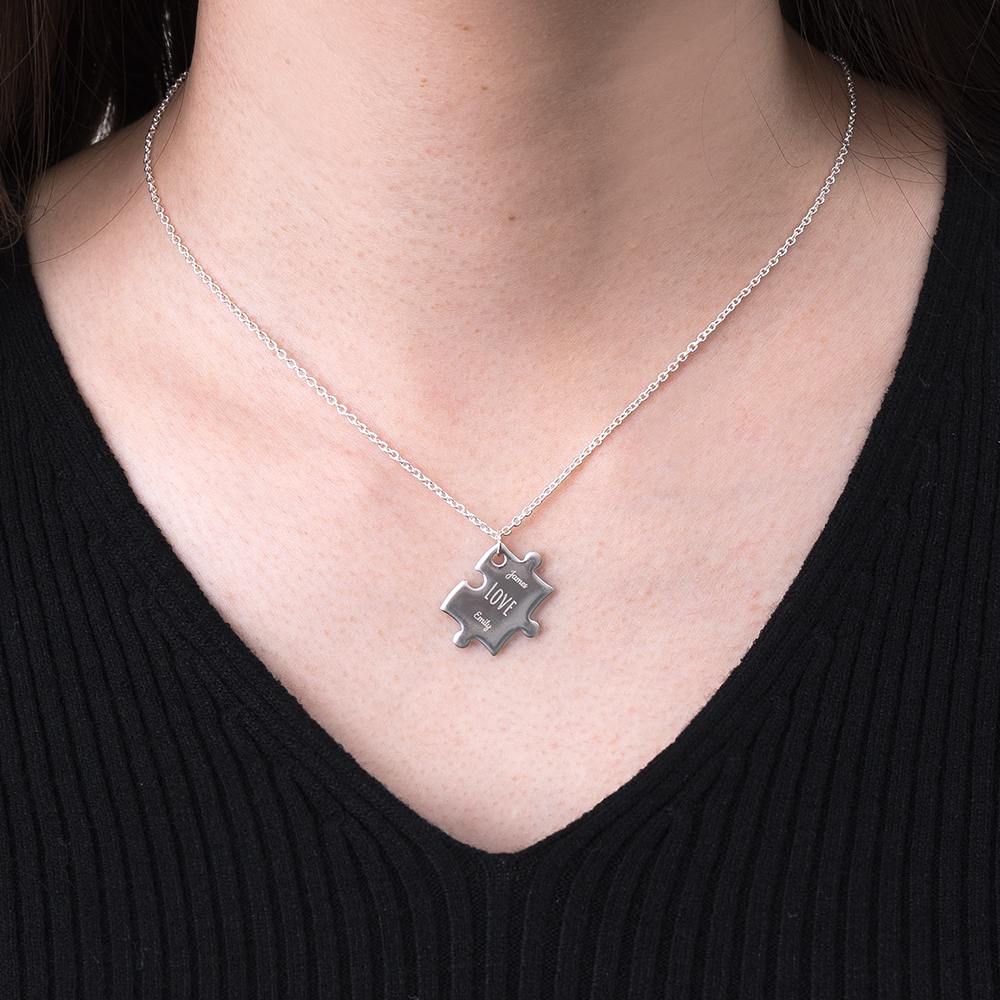 Personalized Engraved Puzzle Necklace, Custom Front And Back